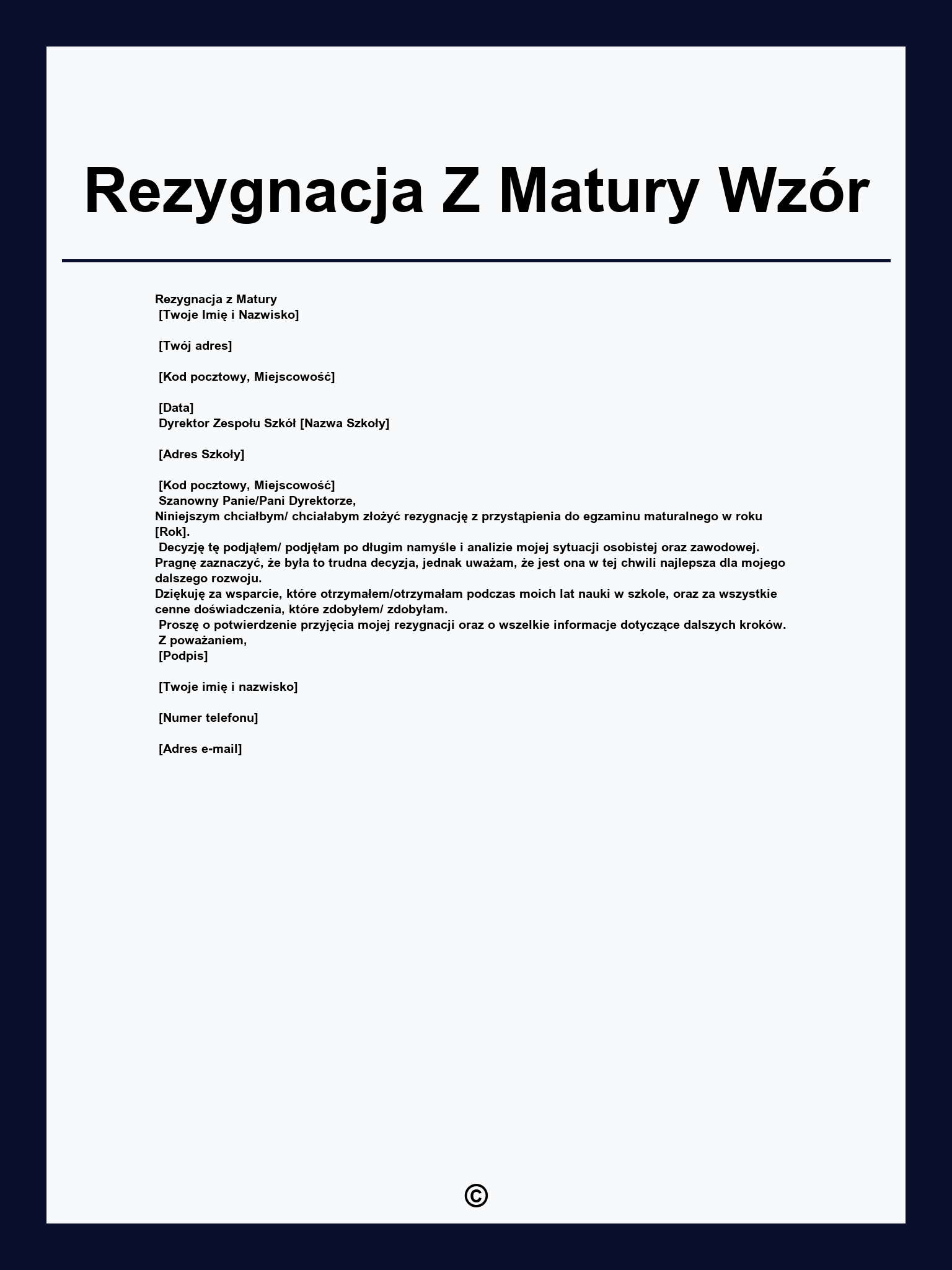 Rezygnacja Z Matury Wzór