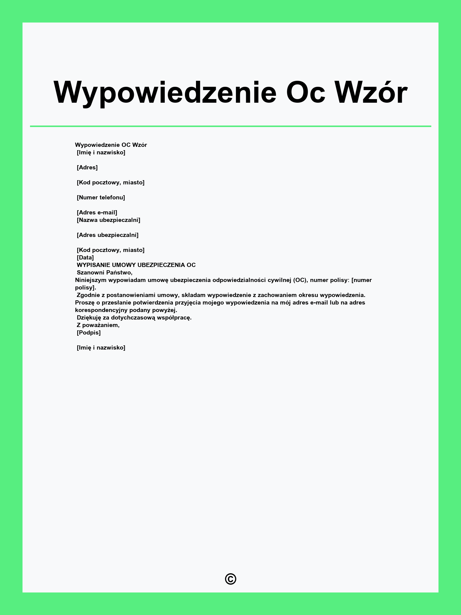 Wypowiedzenie Oc Wzór